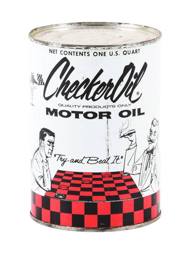 Checker Motor Oil One Quart Can W/ Checker Player Graphics.