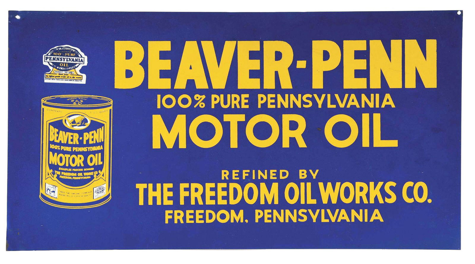 Beaver-penn Motor Oil Tin Sign W/ Oil Can Graphic. Auction