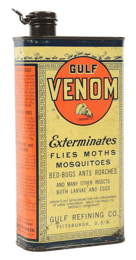Gulf Venom Insect Spray One Quart Flat Can W/ Early Horse Graphic.