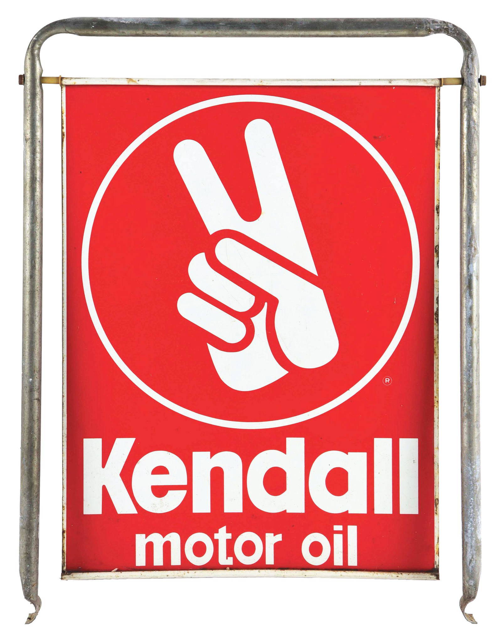 Kendall Motor Oil Tin Curb Sign W/ Hand Graphic. Auction