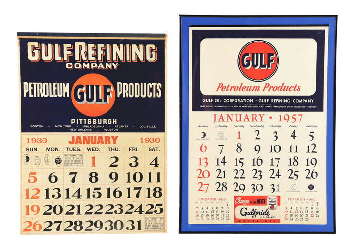 Collection Of 2: Gulf Refining Service Station Calendars.