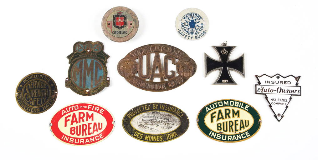 Collection Of 10 Various Auto Insurance Plaques.