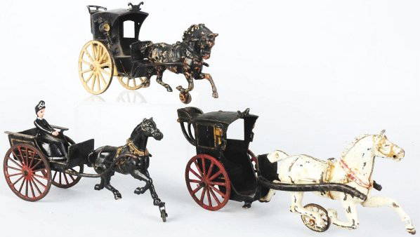 Lot Of 3: Cast Iron Horse Drawn Carriage Toys.