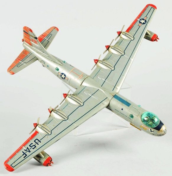 Tin Litho B 36 Bomber Airplane Friction Toy.