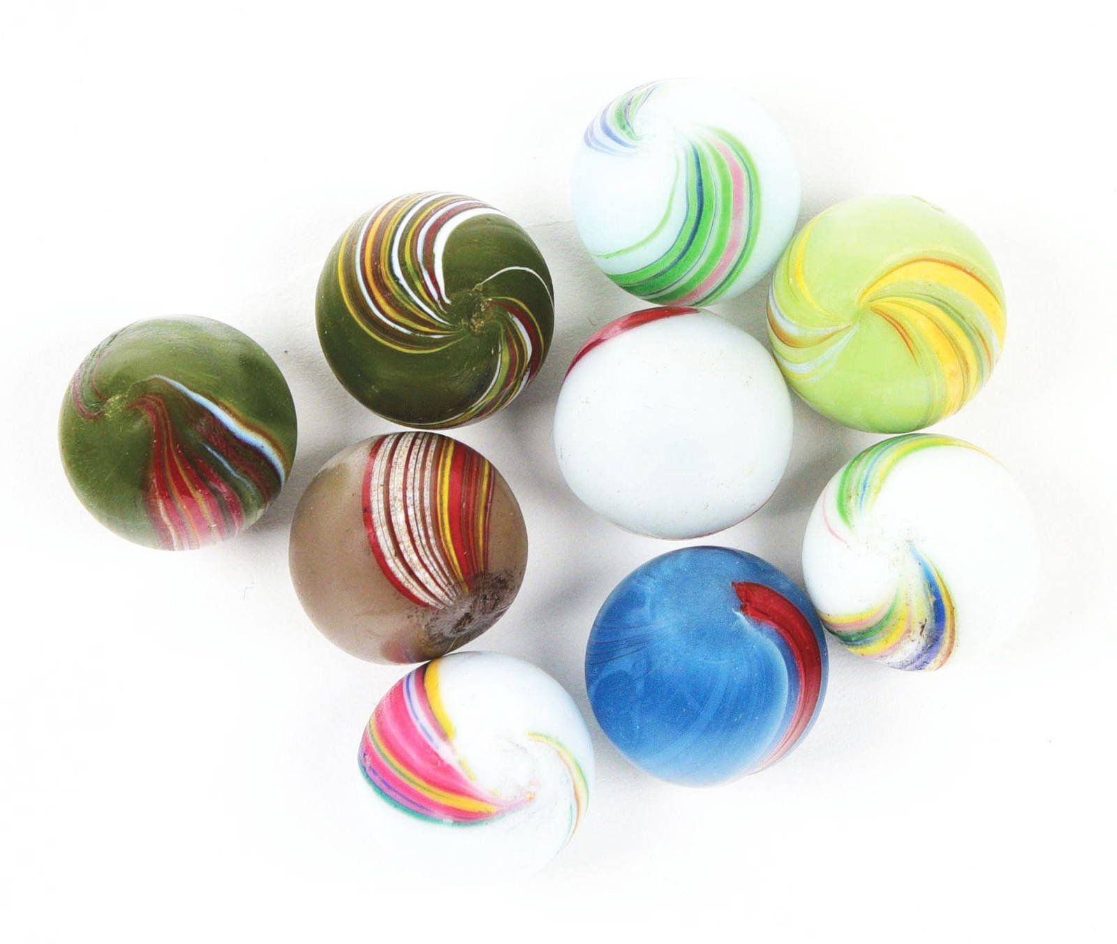 Lot Of 9: Banded Opaque Marbles. Auction