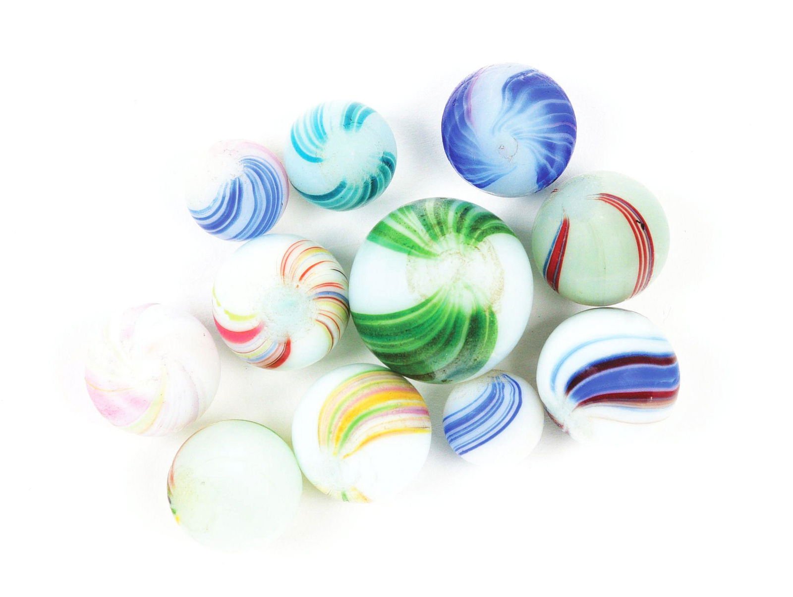 Lot Of 11: Banded Opaque Marbles. Auction