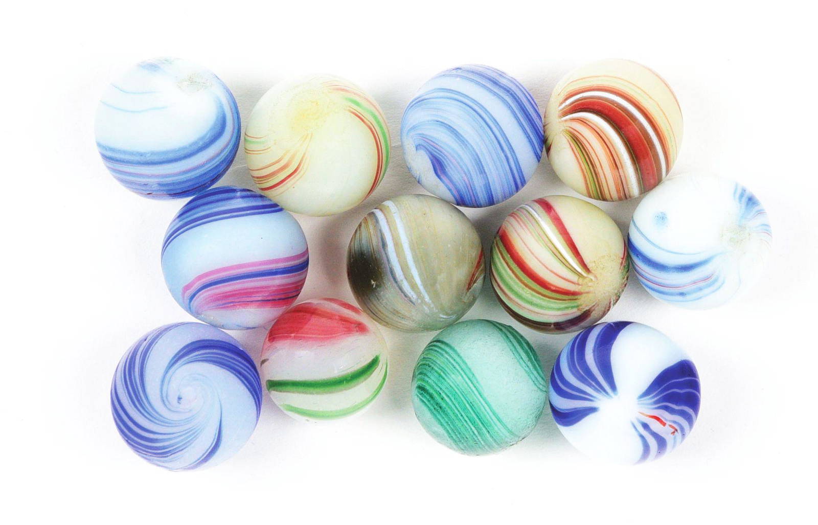Lot Of 12: Banded Opaque Marbles. Auction