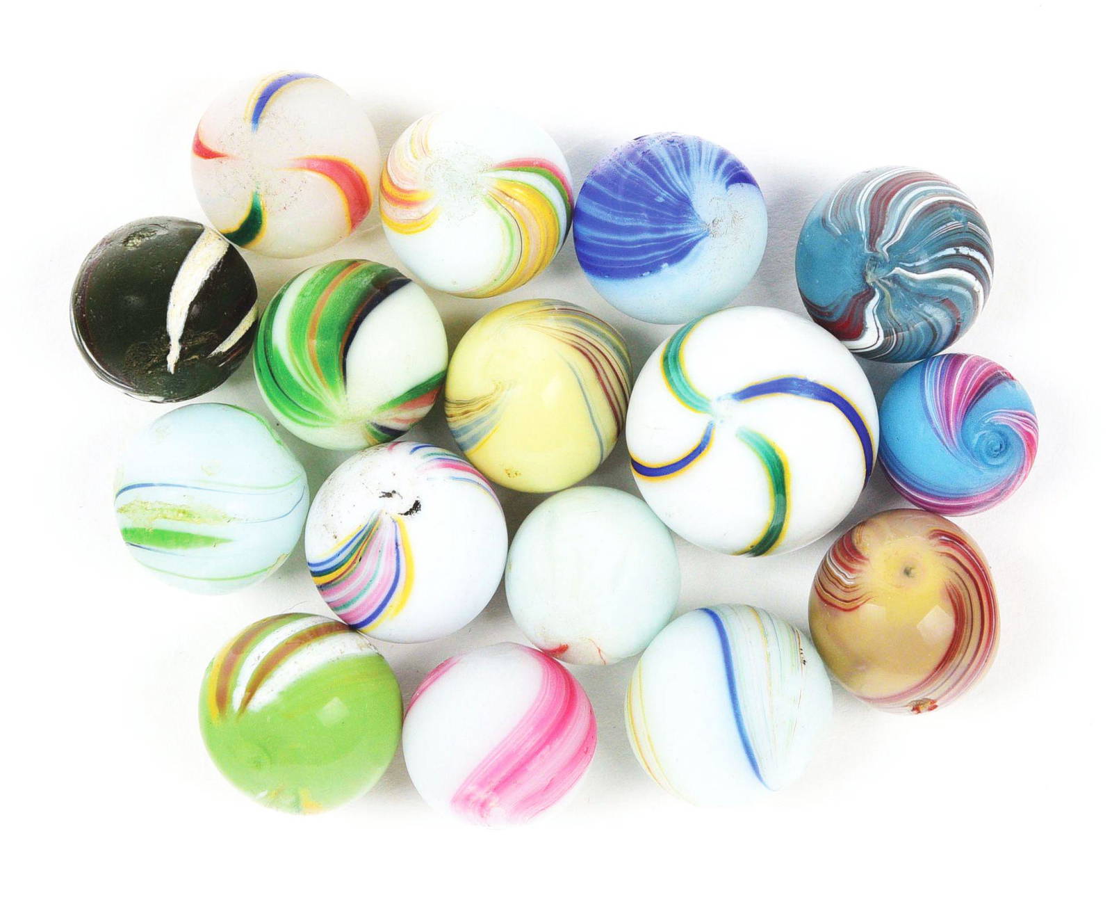 Lot Of 16: Banded Opaque Marbles. Auction