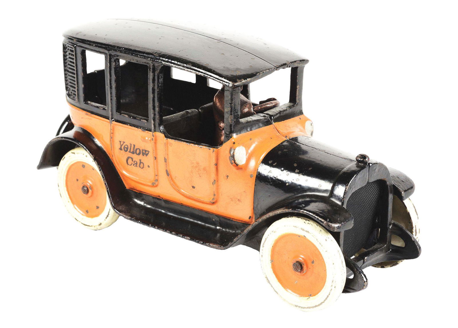 Cast Iron Arcade Yellow Cab Toy Car W/ Driver. Auction