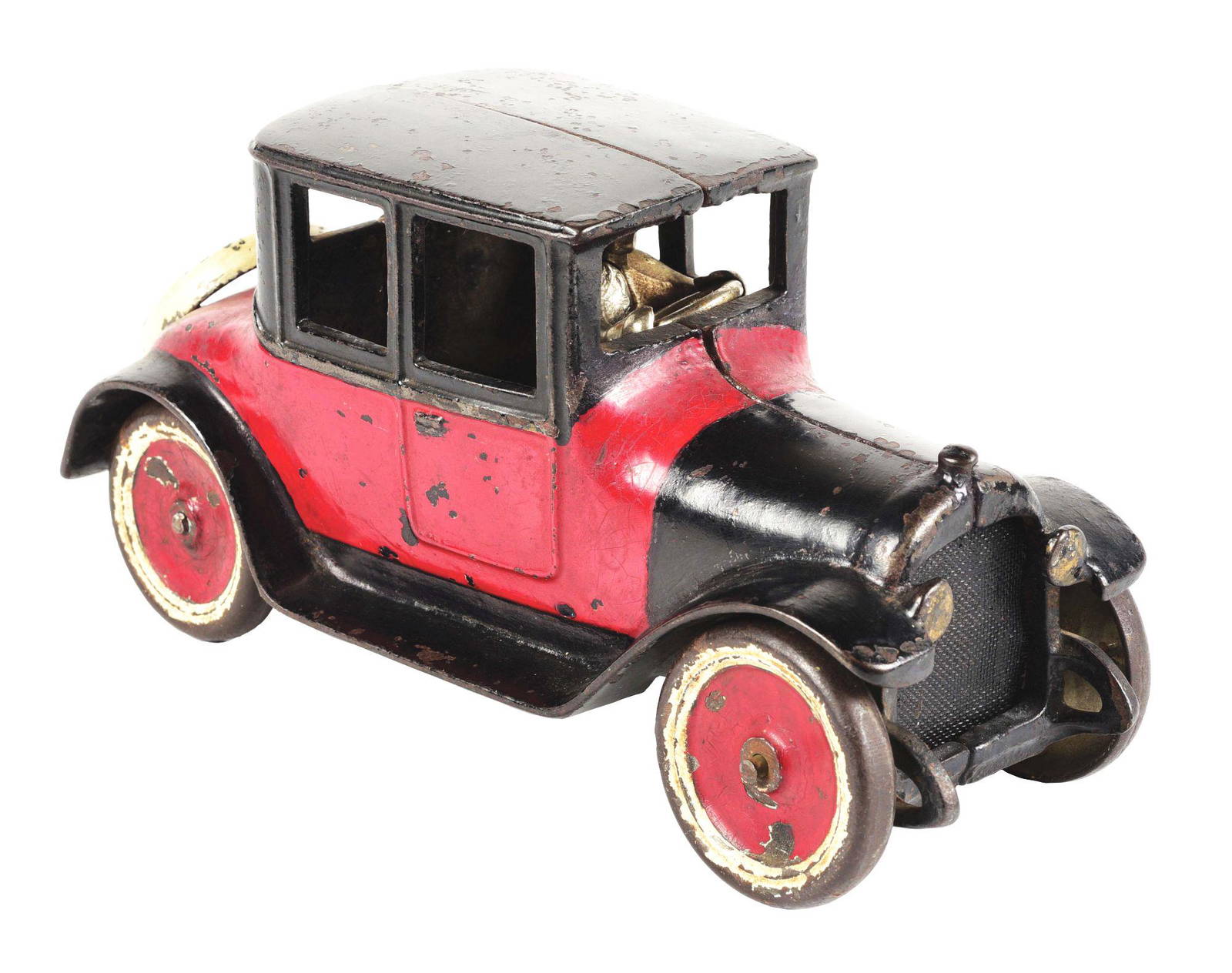 Cast Iron Taxi Red Cab Toy Car W/ Driver. Auction