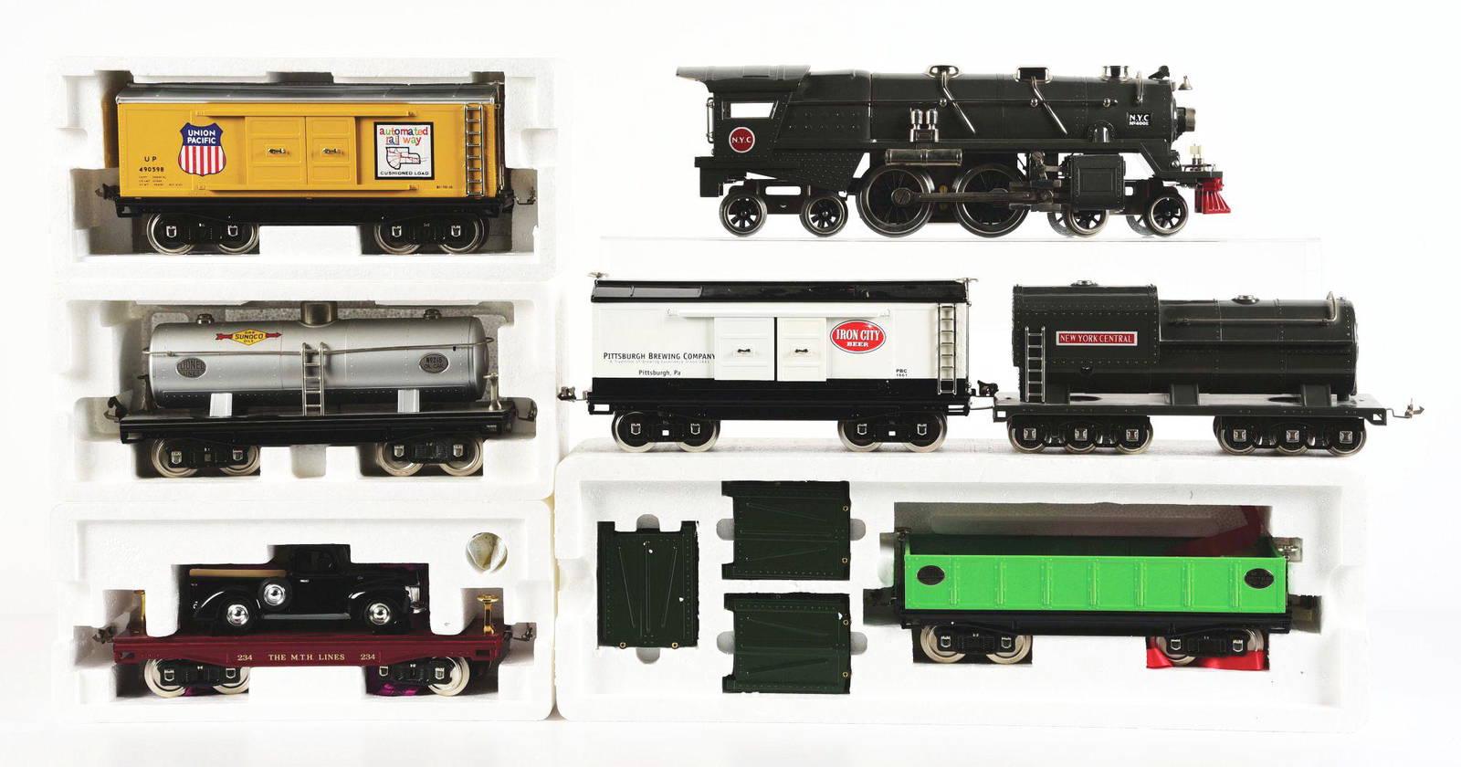 Lot Of 7: Mth 400e Grey Nickel W/ Assorted 200 Serises Freight Cars ...