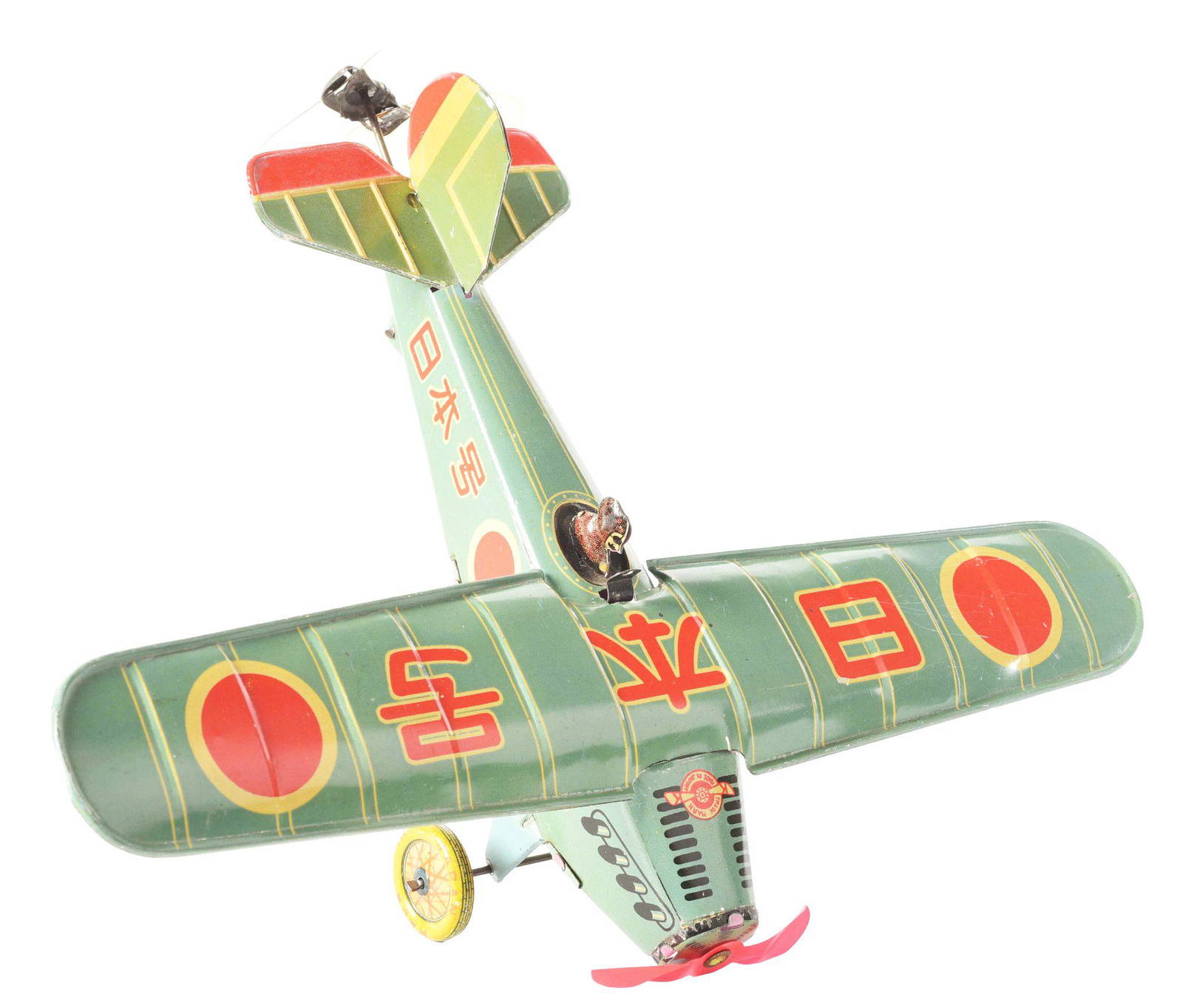 Pre-war Japanese Tin Litho Wind-up Airplane Toy. Auction