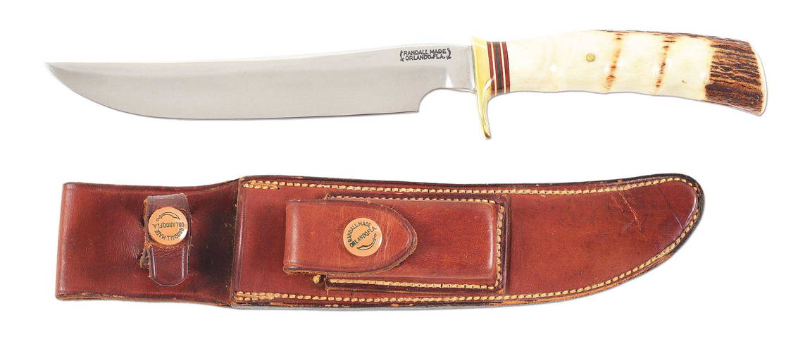 Randall Model 3 7 Hunter With Finger Grooved Stag Handle And Sheath.