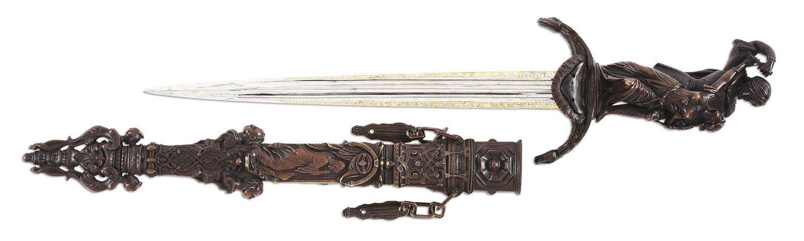 Attractive 19th Century Romantic Dagger With Gold Washed Blade And ...