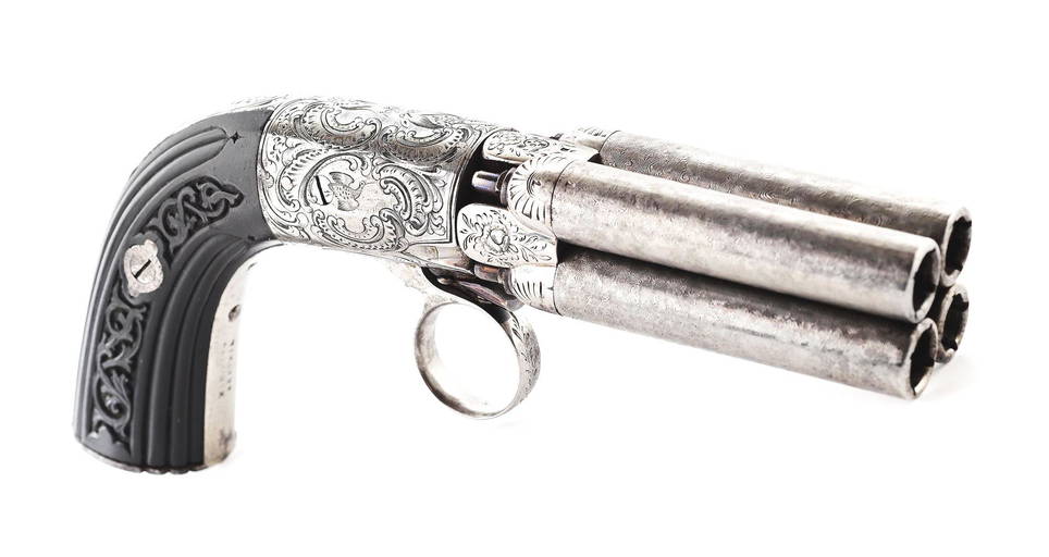 (a) Belgian Mariette Percussion Pepperbox With Case.