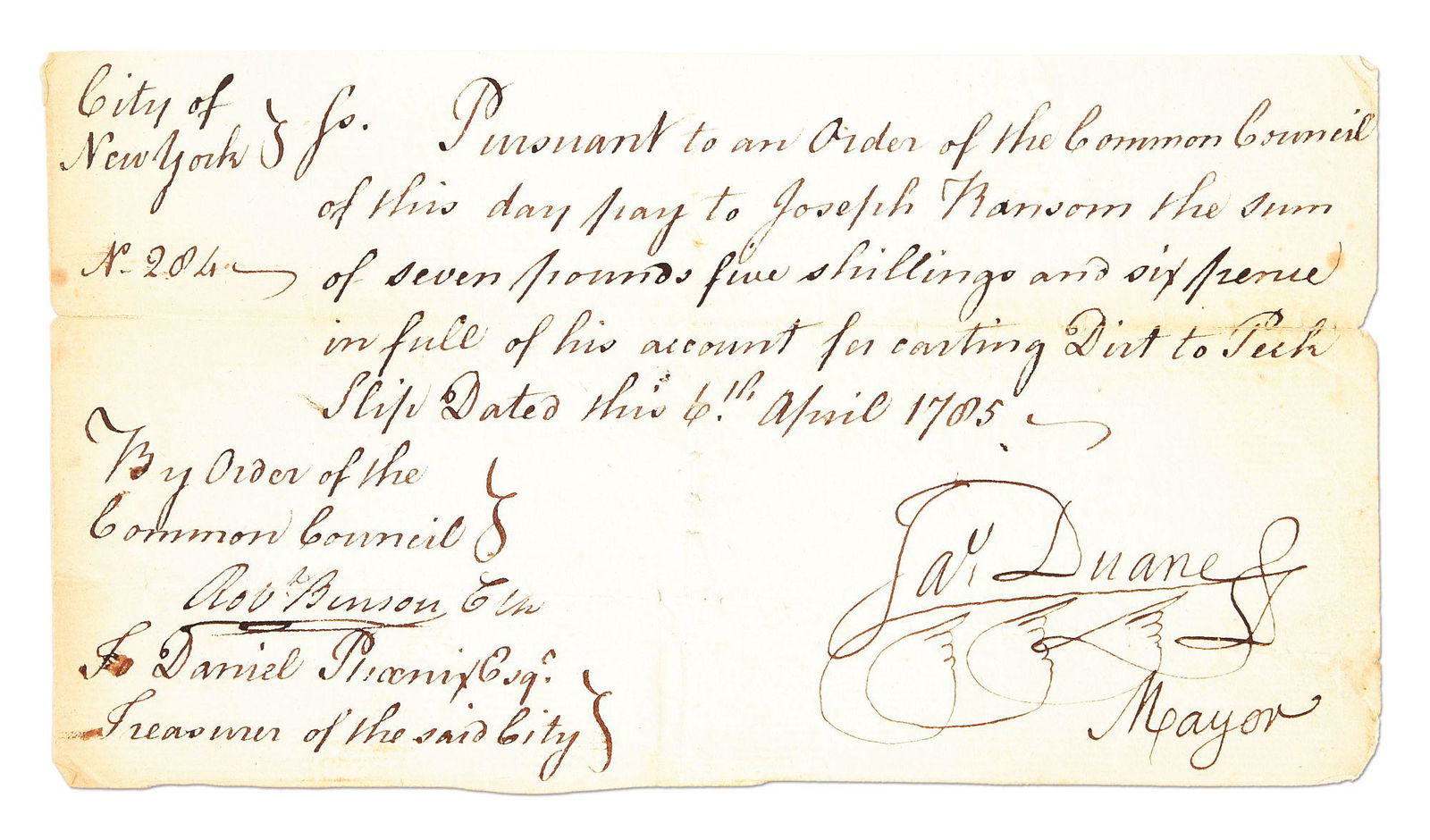 James Duane Signed Document. Auction
