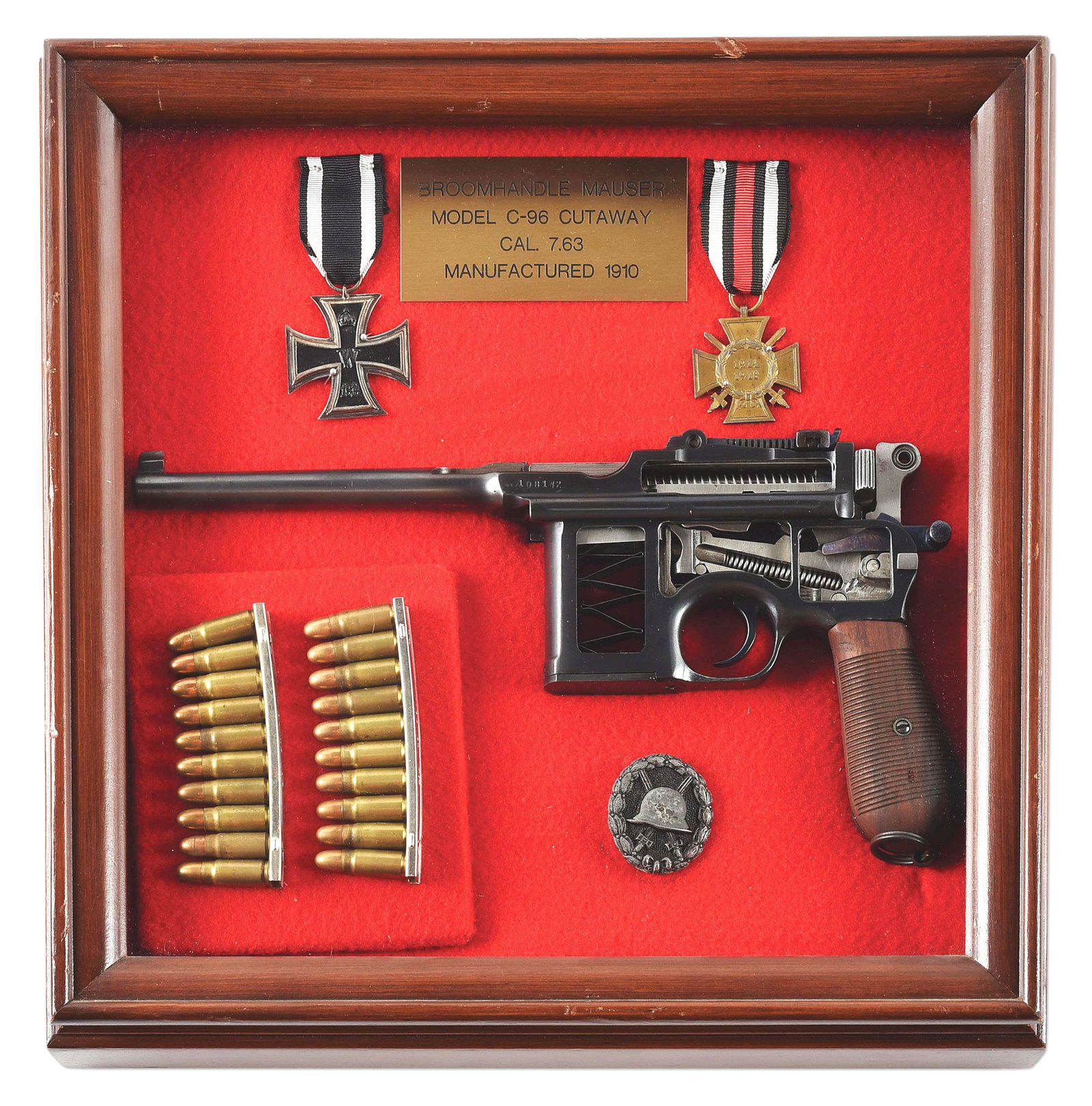 Mauser C96 Cutaway Semi Automatic Pistol With Display Case.