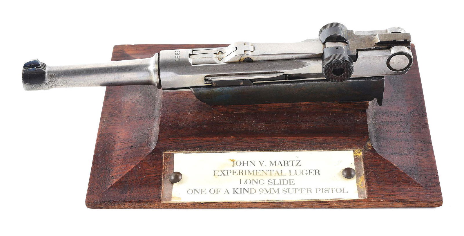 John Martz Experimental 9mm Super Long Slide Luger Upper Assembly. Auction