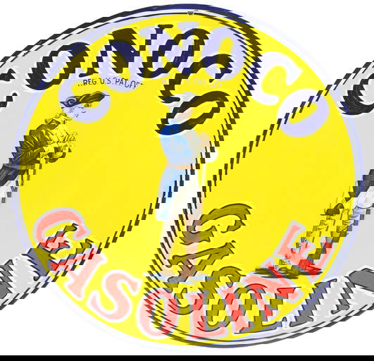 Conoco Gasoline Porcelain Service Station Sign W/ Minuteman Graphic.