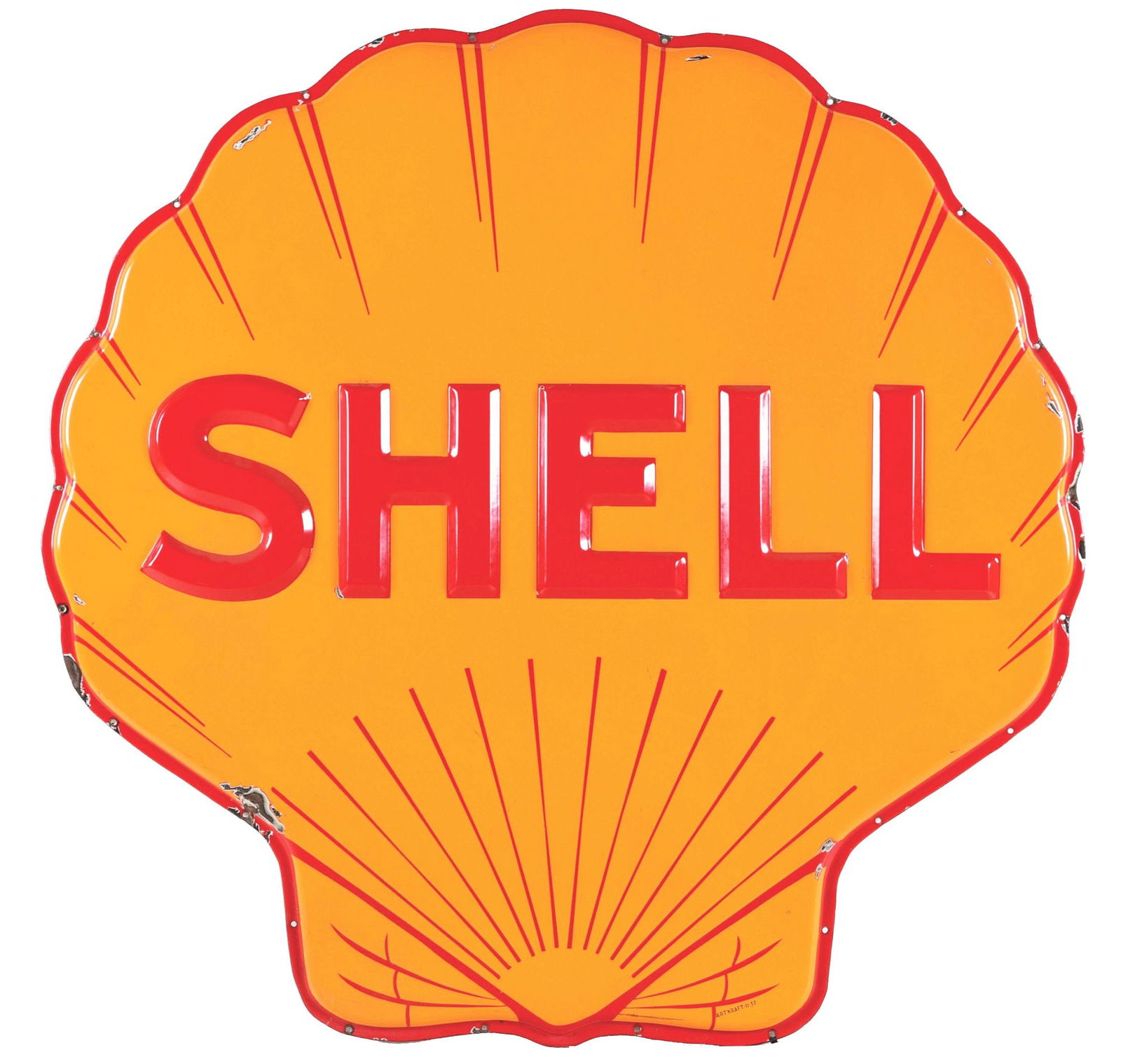 Shell Gasoline Embossed Porcelain Service Station Sign.