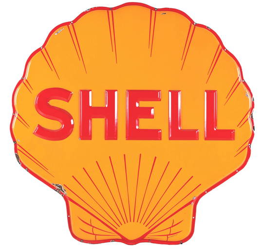 Shell Gasoline Embossed Porcelain Service Station Sign.