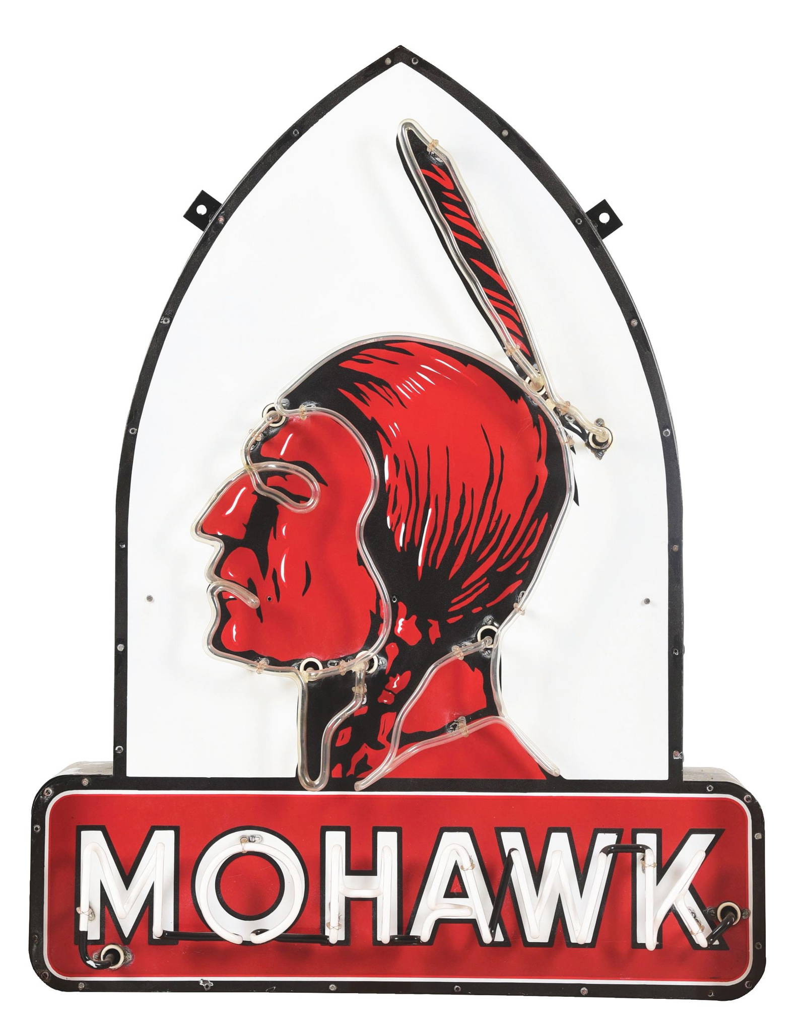 Outstanding Mohawk Gasoline Porcelain Neon Sign W/ Native American ...