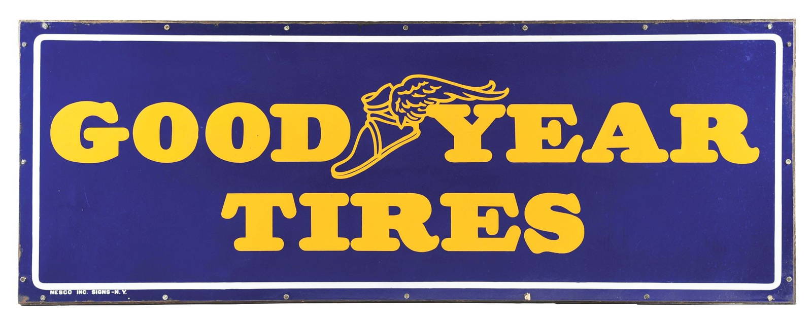 Goodyear Tires Porcelain Service Station Sign W/ Original Wood Backing ...