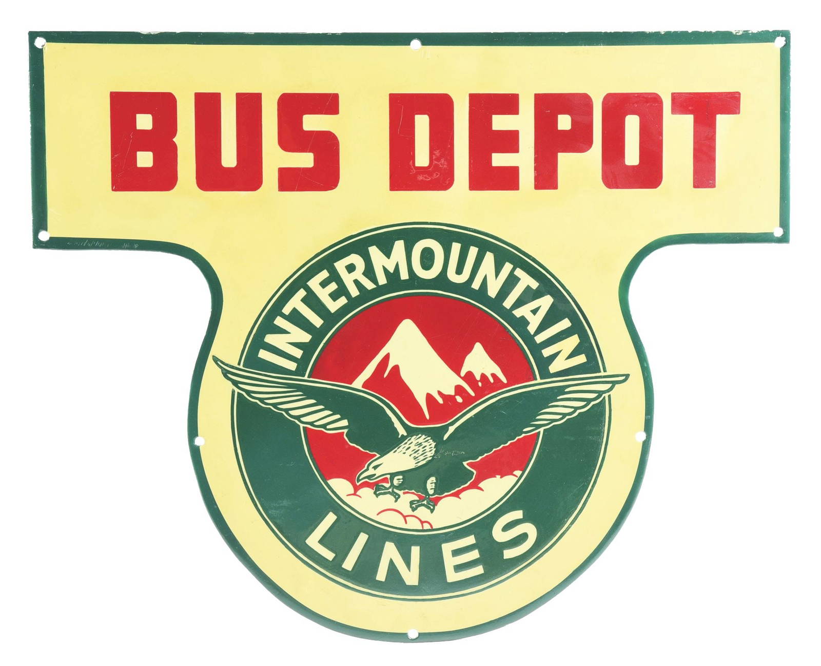 Rare Intermountain Lines Bus Depot Porcelain Sign W/ Eagle Graphic. Auction