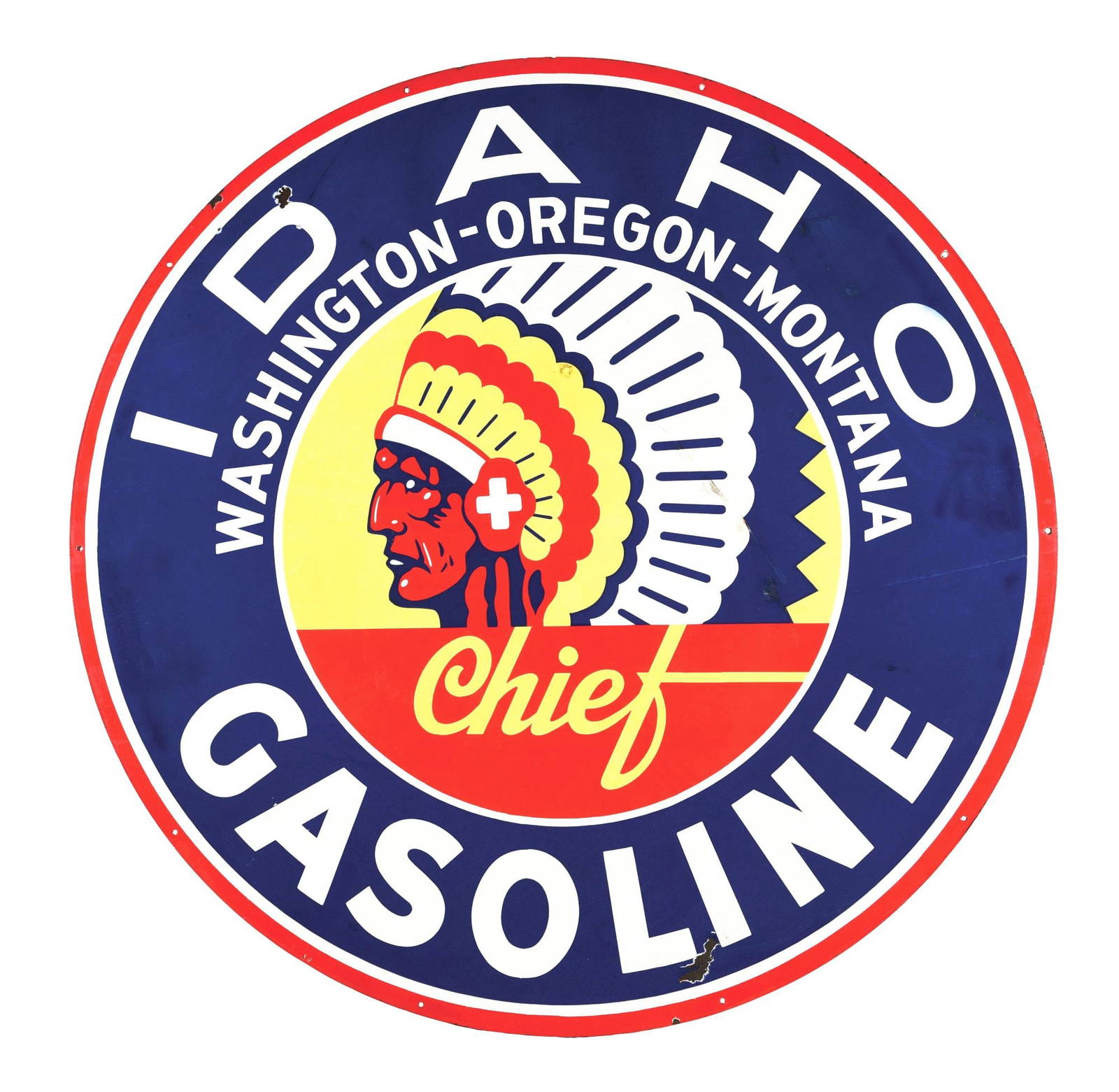 Idaho Chief Gasoline Porcelain Service Station Sign W/ Native American ...