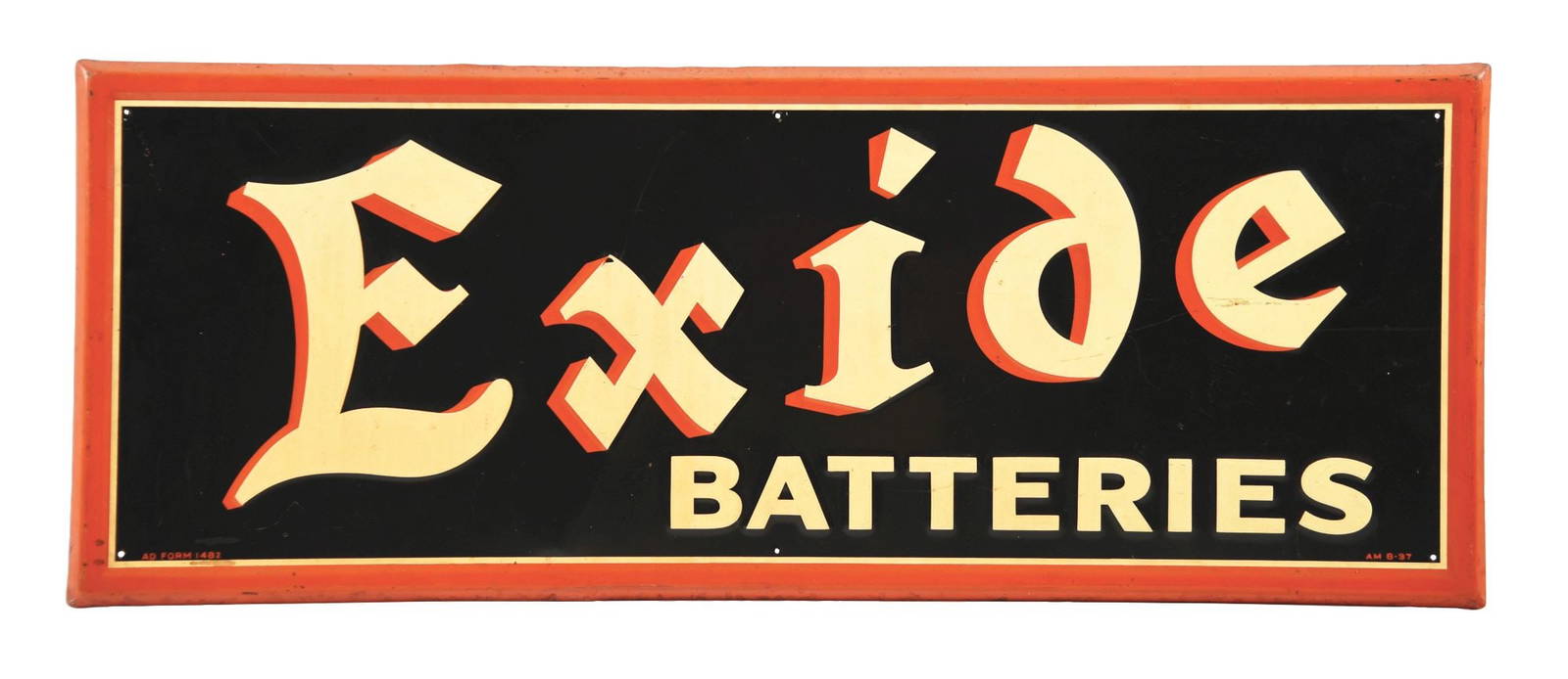 Exide Batteries Self-framed Embossed Painted Metal Sign. Auction