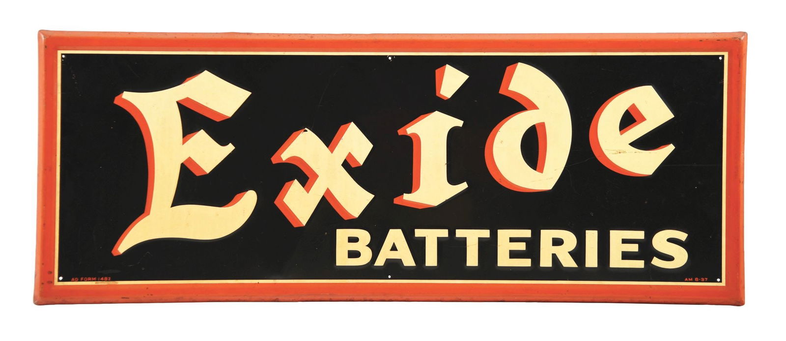 Exide Batteries Self-framed Embossed Painted Metal Sign. Auction