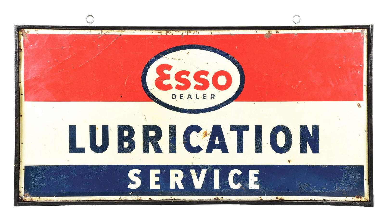 Esso Dealer Lubrication Service Tin Sign W/ Wooden Frame. Auction