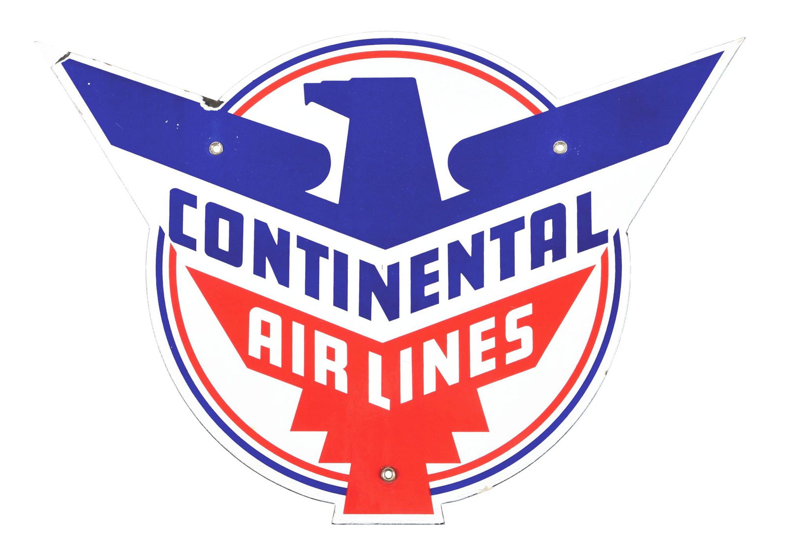 Continental Airlines Porcelain Truck Door Sign W/ Eagle Graphic. Auction