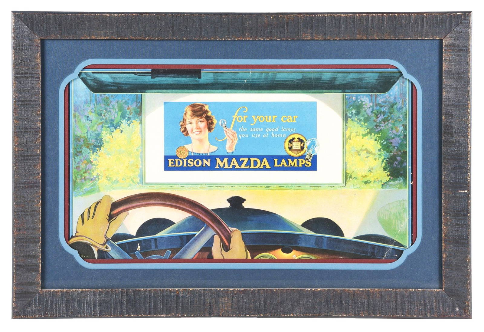 Edison Mazda Lamps Card Stock Store Display Sign W/ Ornate Mat & Frame ...