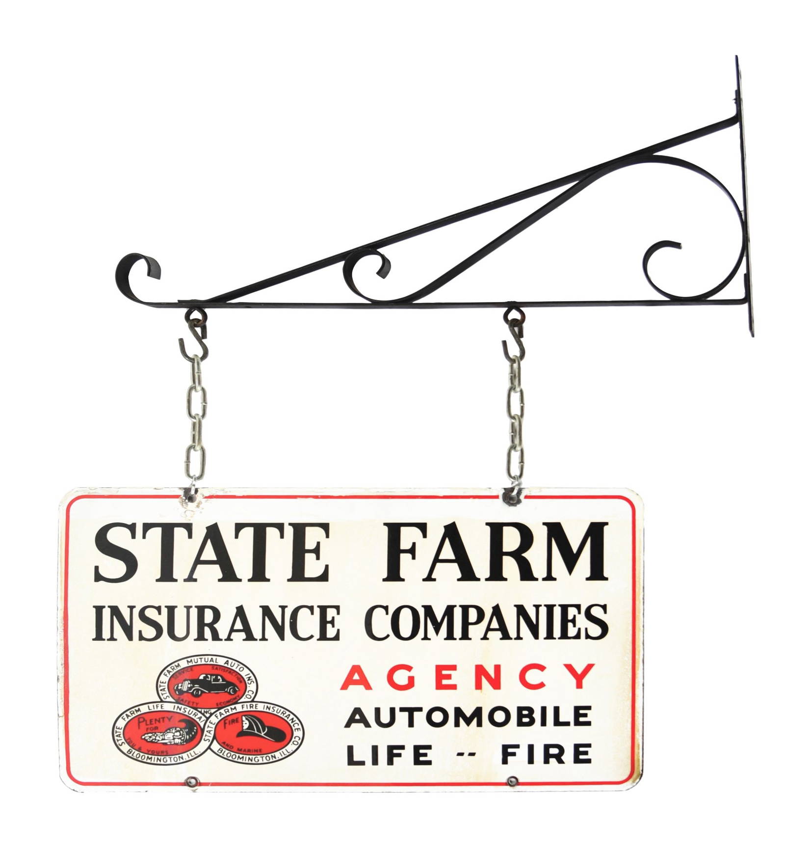 Porcelain State Farm Insurance Bracket Sign W/ Fireman Graphics. Auction