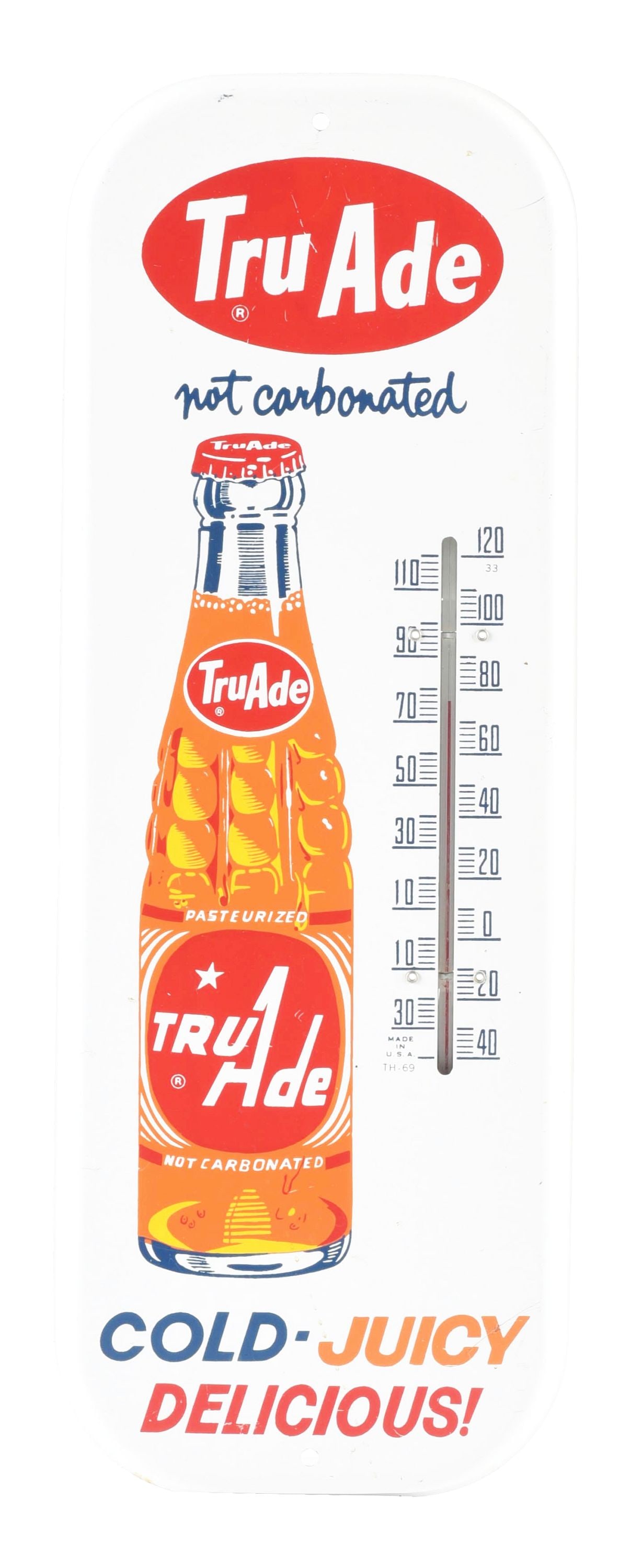 Tru-ade Orange Soda "not Carbonated" Thermometer W/ Bottle Graphic. Auction