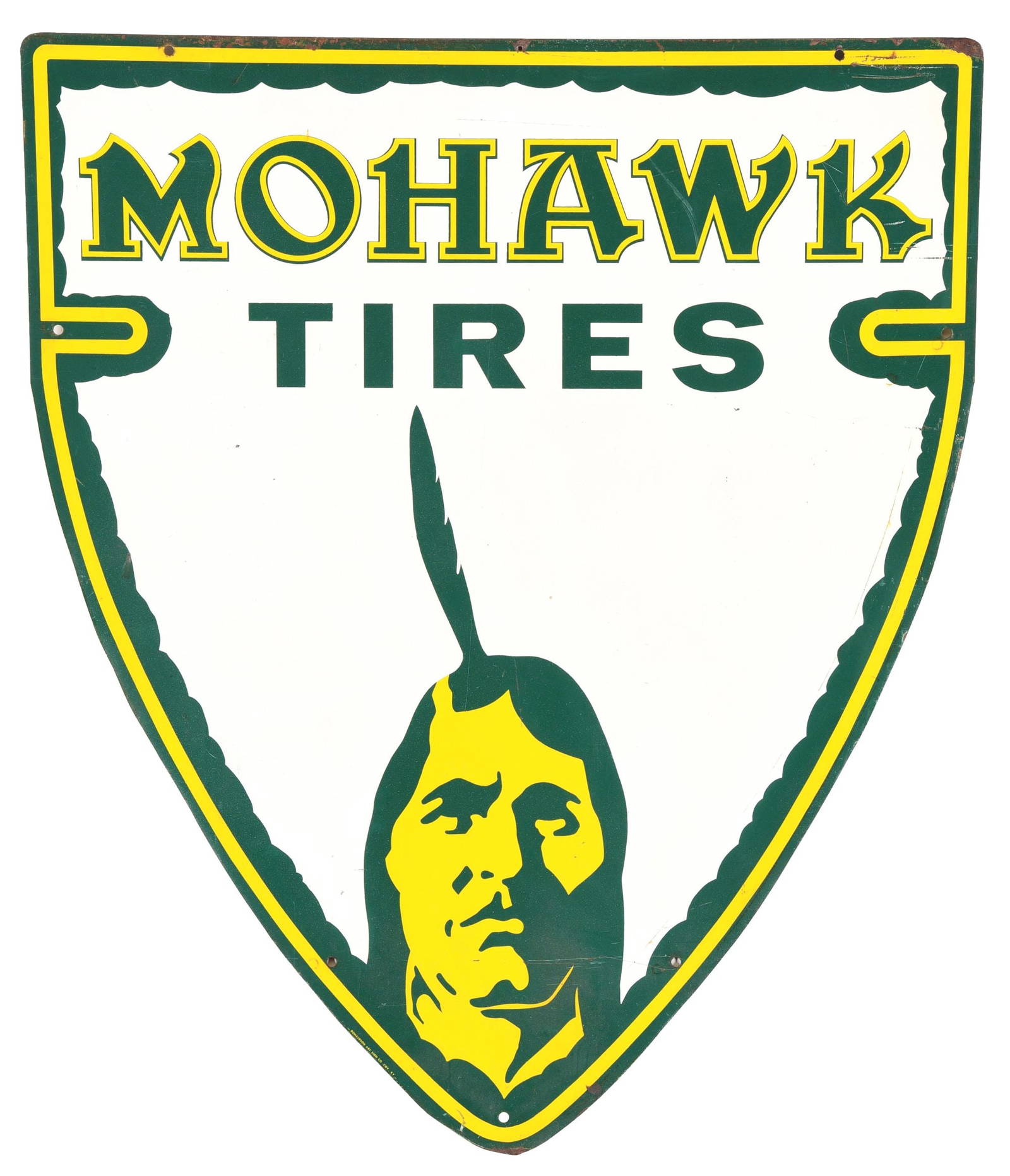 Mohawk Tires Tin Service Station Sign W/ Native American Graphic. Auction