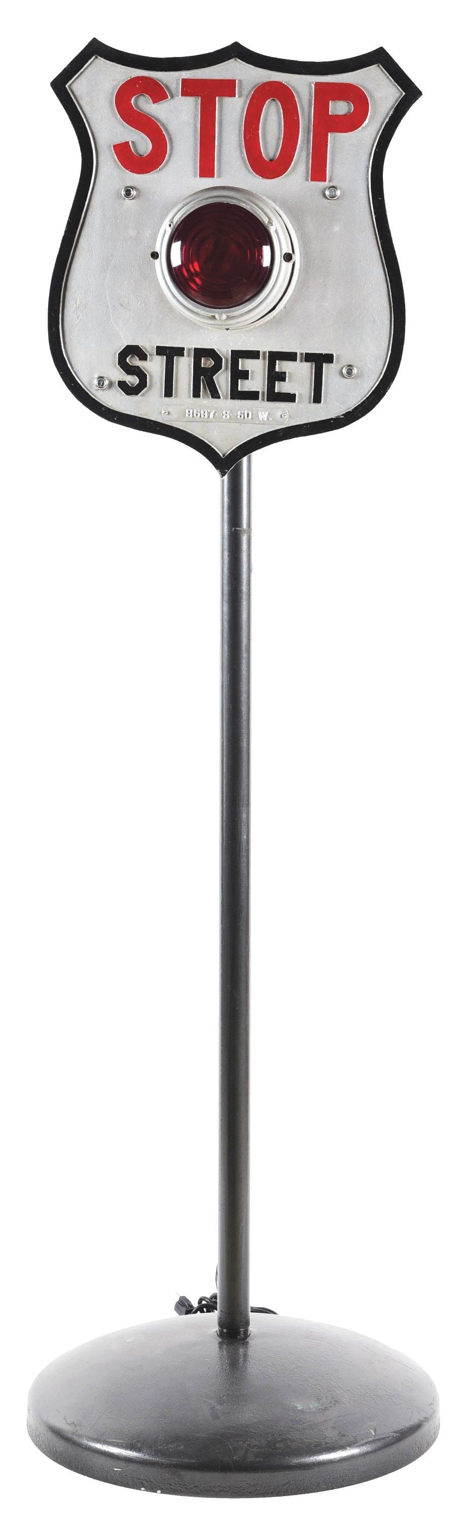 Cast Iron "stop" Sign W/ Glass Light Up Lens On Pedestal Base. Auction