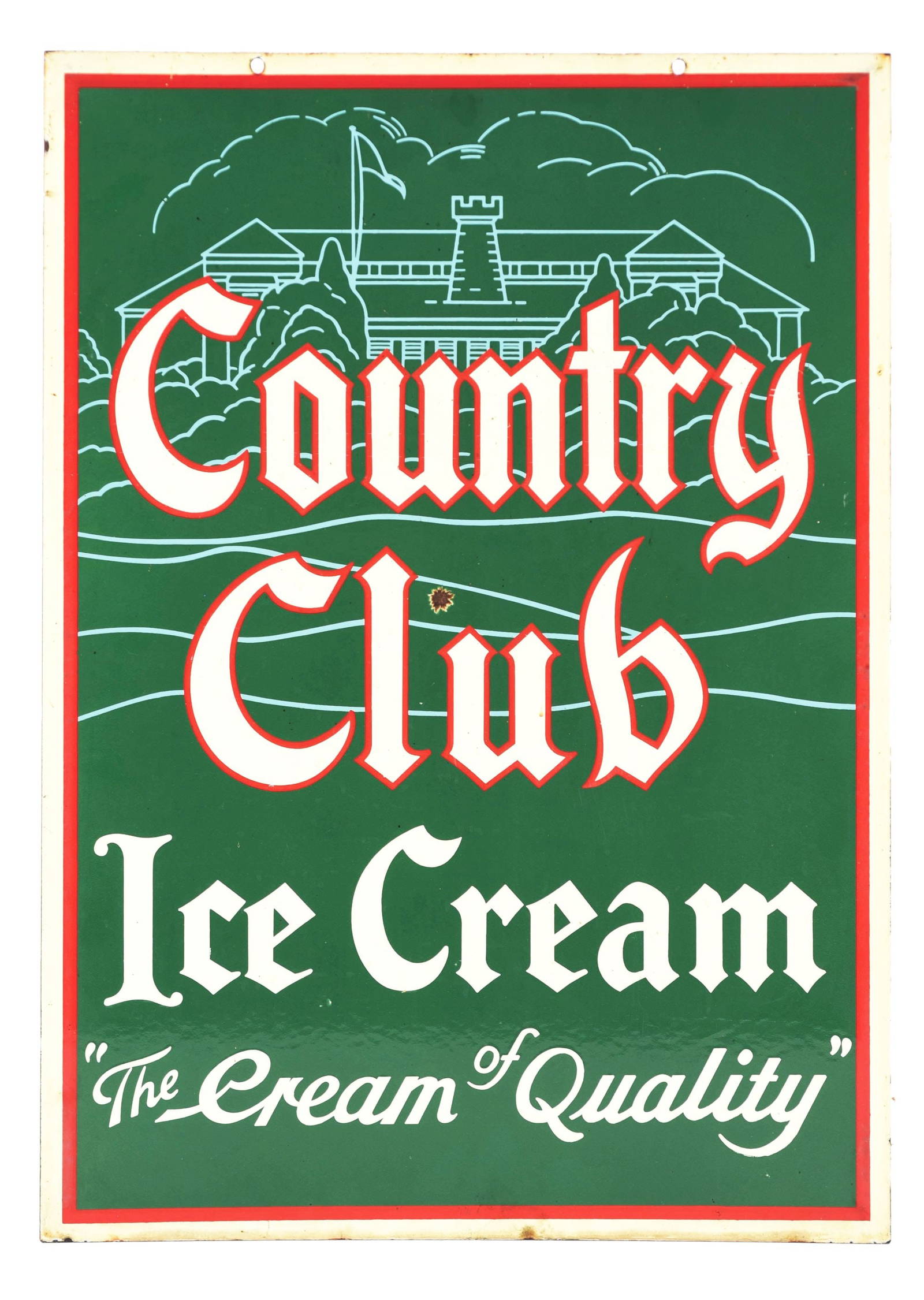 Double-sided Porcelain Country Club Ice Cream Sign W/ Clubhouse Graphic ...
