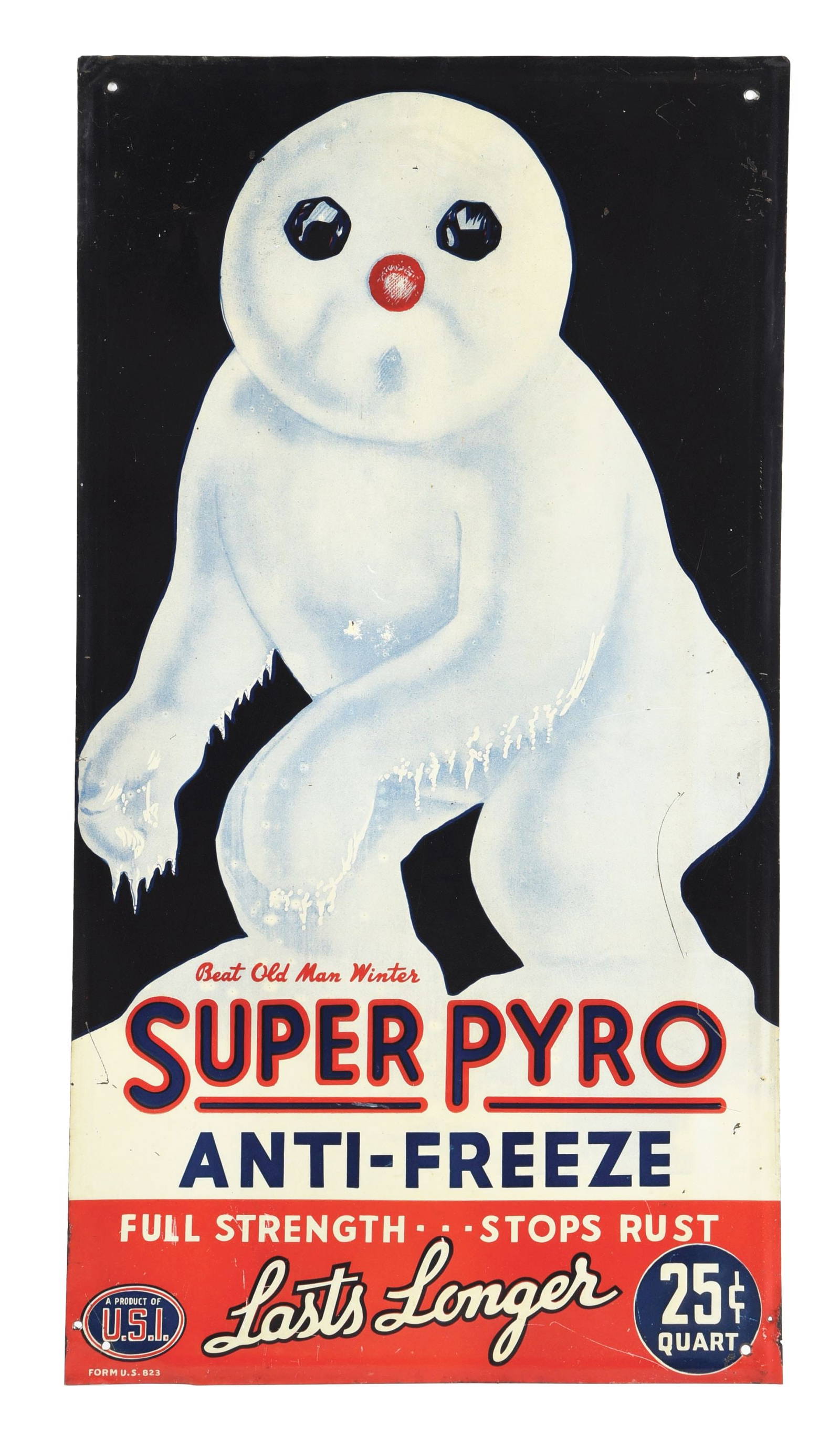 Super Pyro Anti-freeze Embossed Tin Sign W/ Old Man Winter Graphic. Auction