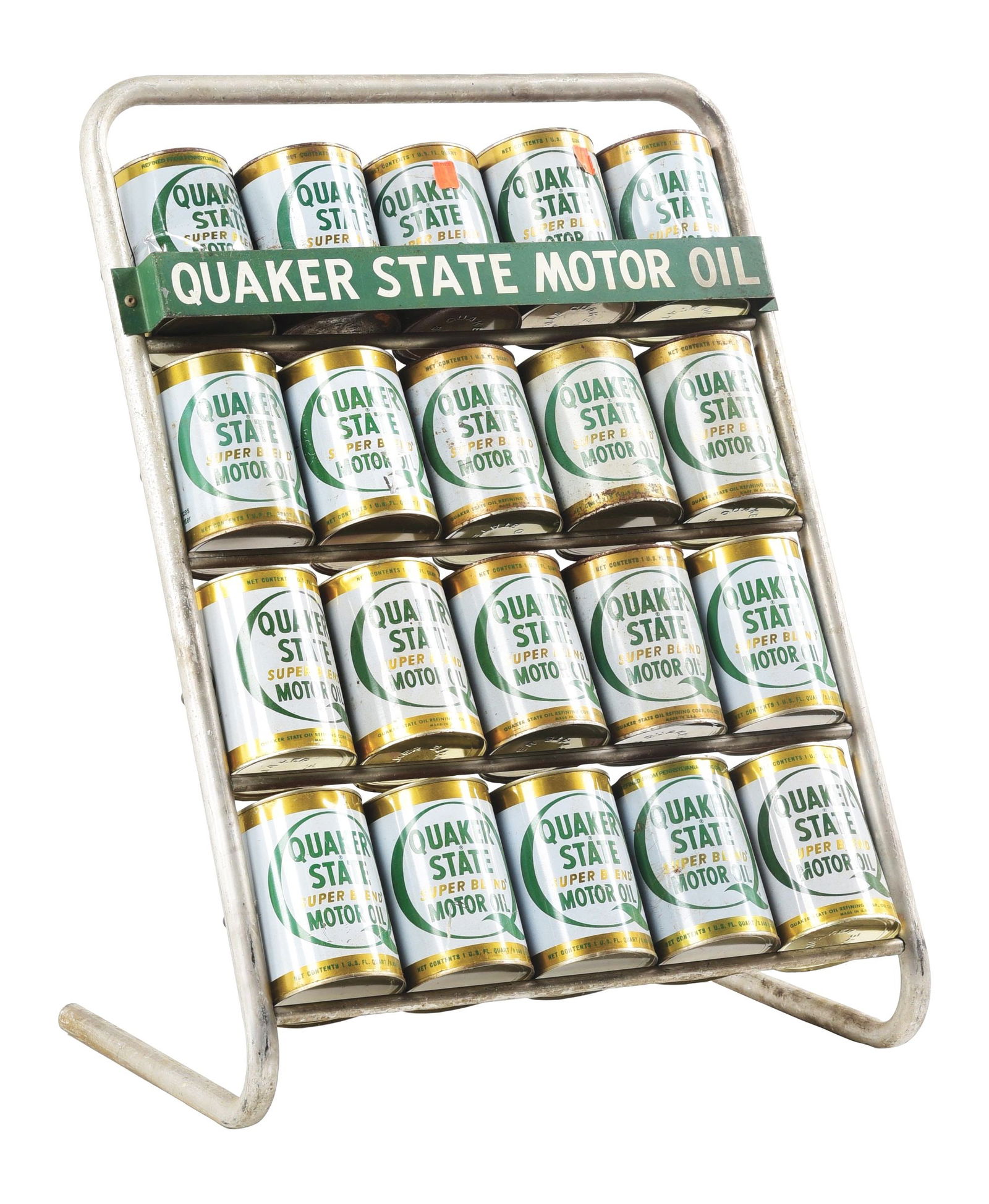 Quaker State Motor Oil Rack W/ 20 One Quart Cans.