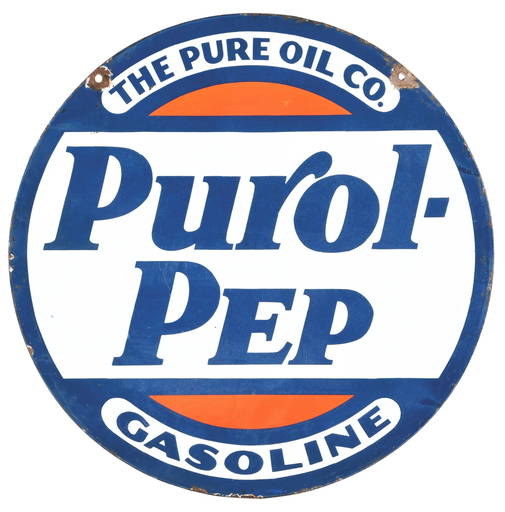 Purol Pep Gasoline Porcelain Service Station Sign.