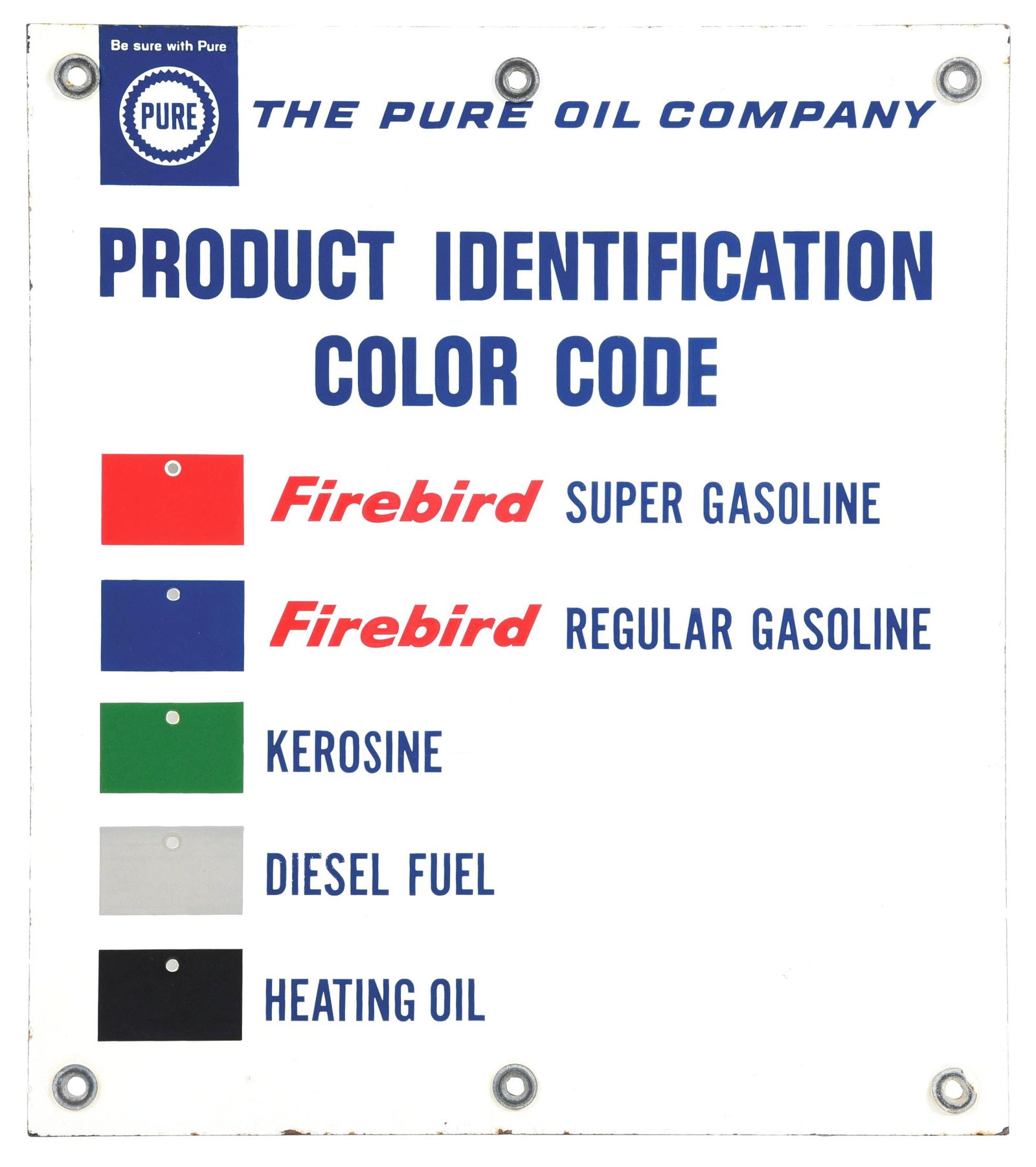 Pure Product Identification Color Code Porcelain Sign.