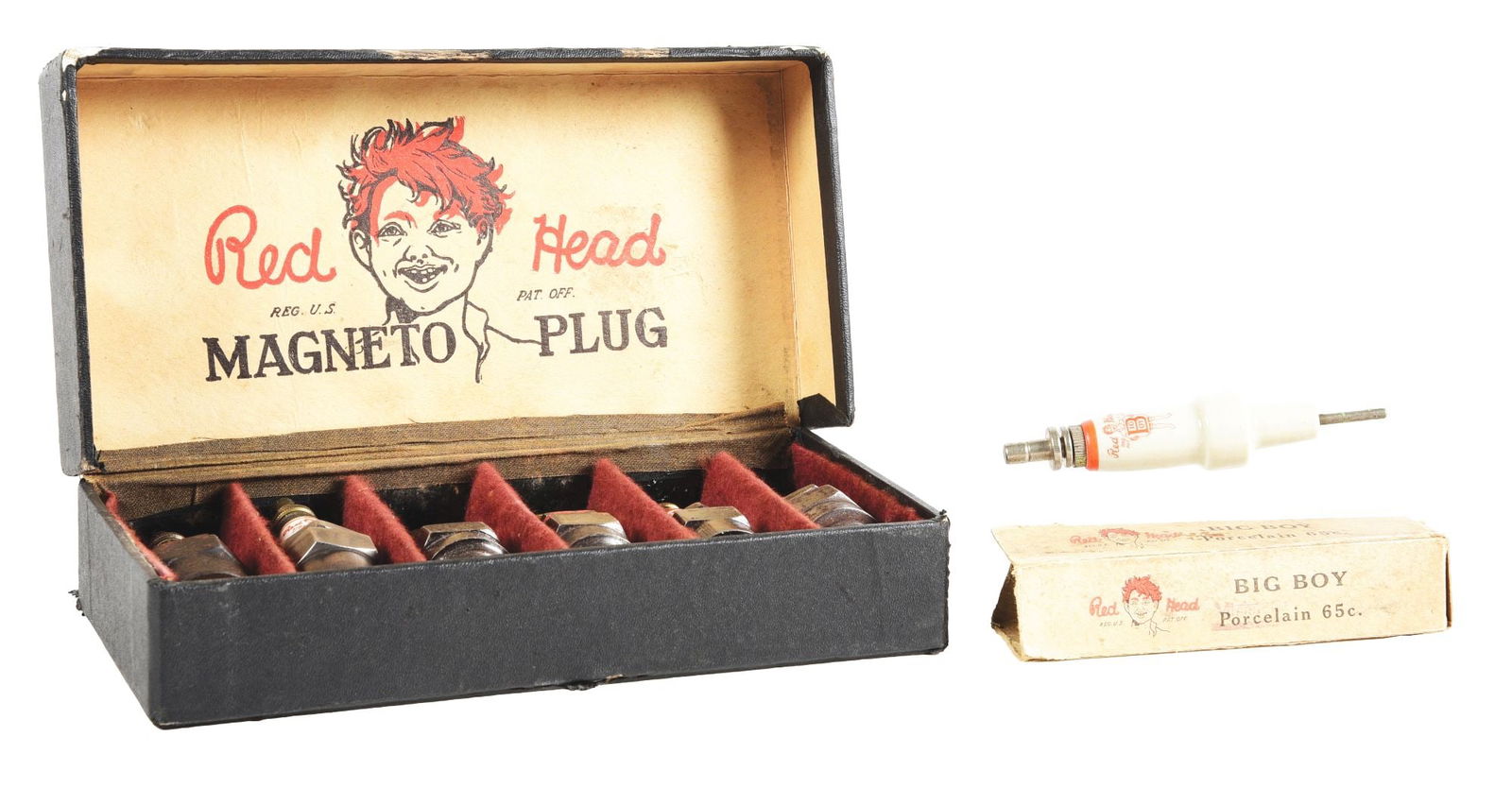 Rare Red Head Magneto Spark Plugs Display Box W/ Original Spark Plugs.