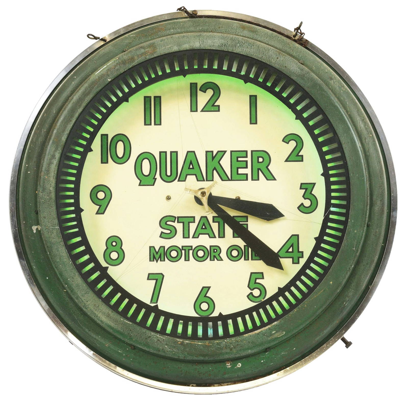 Light-up Quaker State Motor Oil Clock. Auction
