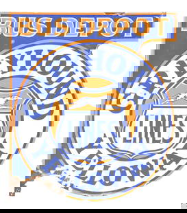 Porcelain Peerless Stages Bus Depot Sign W/ Colorful Bus Graphic. Auction