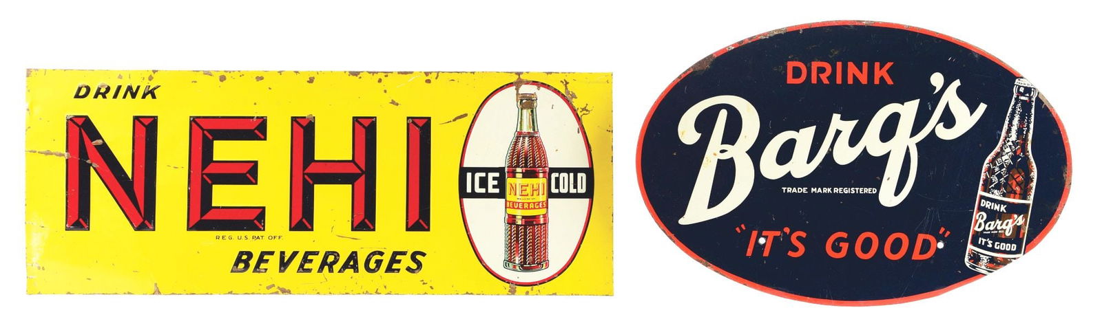 Collection Of 2: Drink Barq's Soda & Nehi Soda Signs. Auction