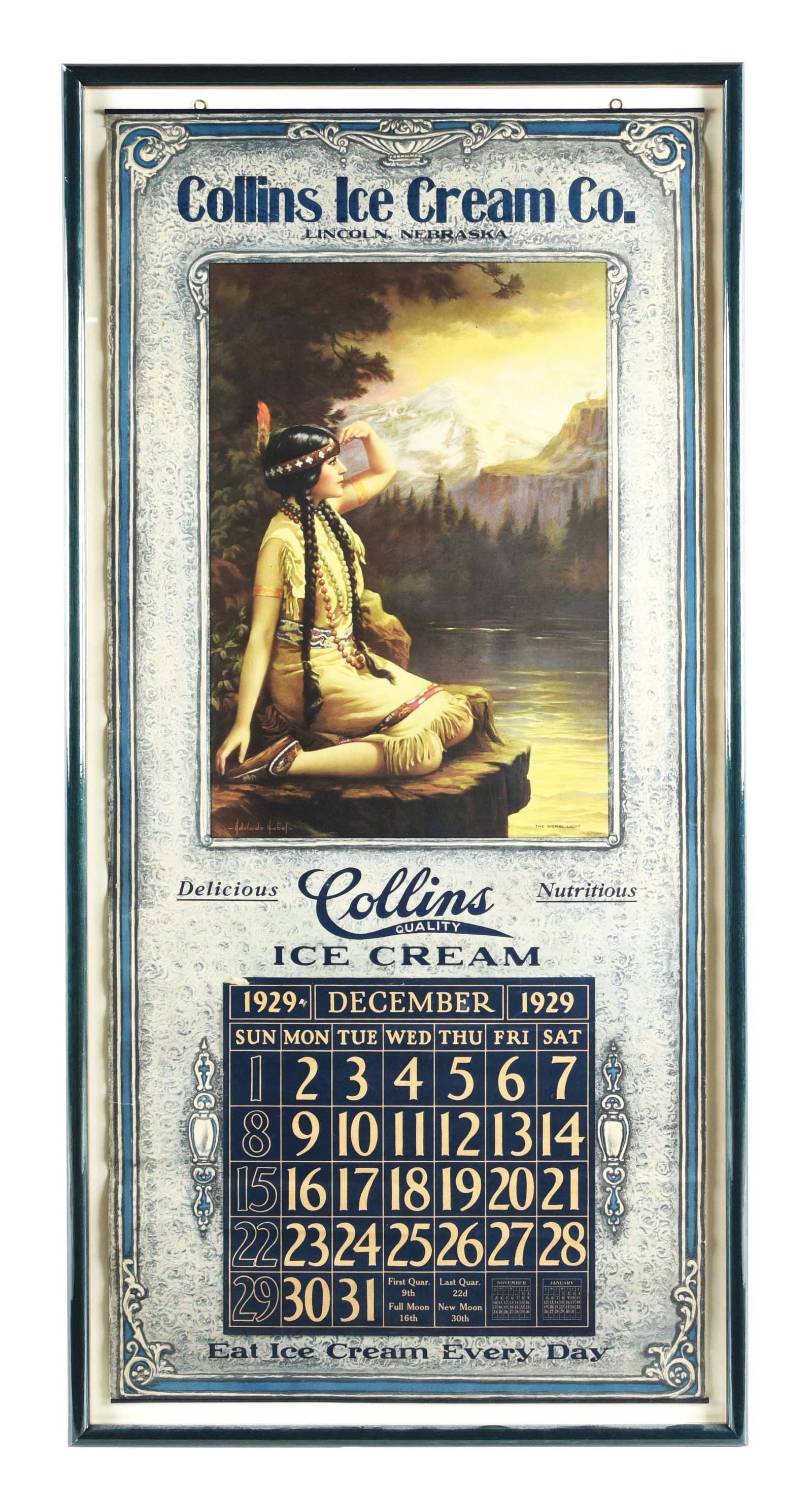 Collins Ice Cream Co. Paper Lithographed Calendar W/ Native American ...