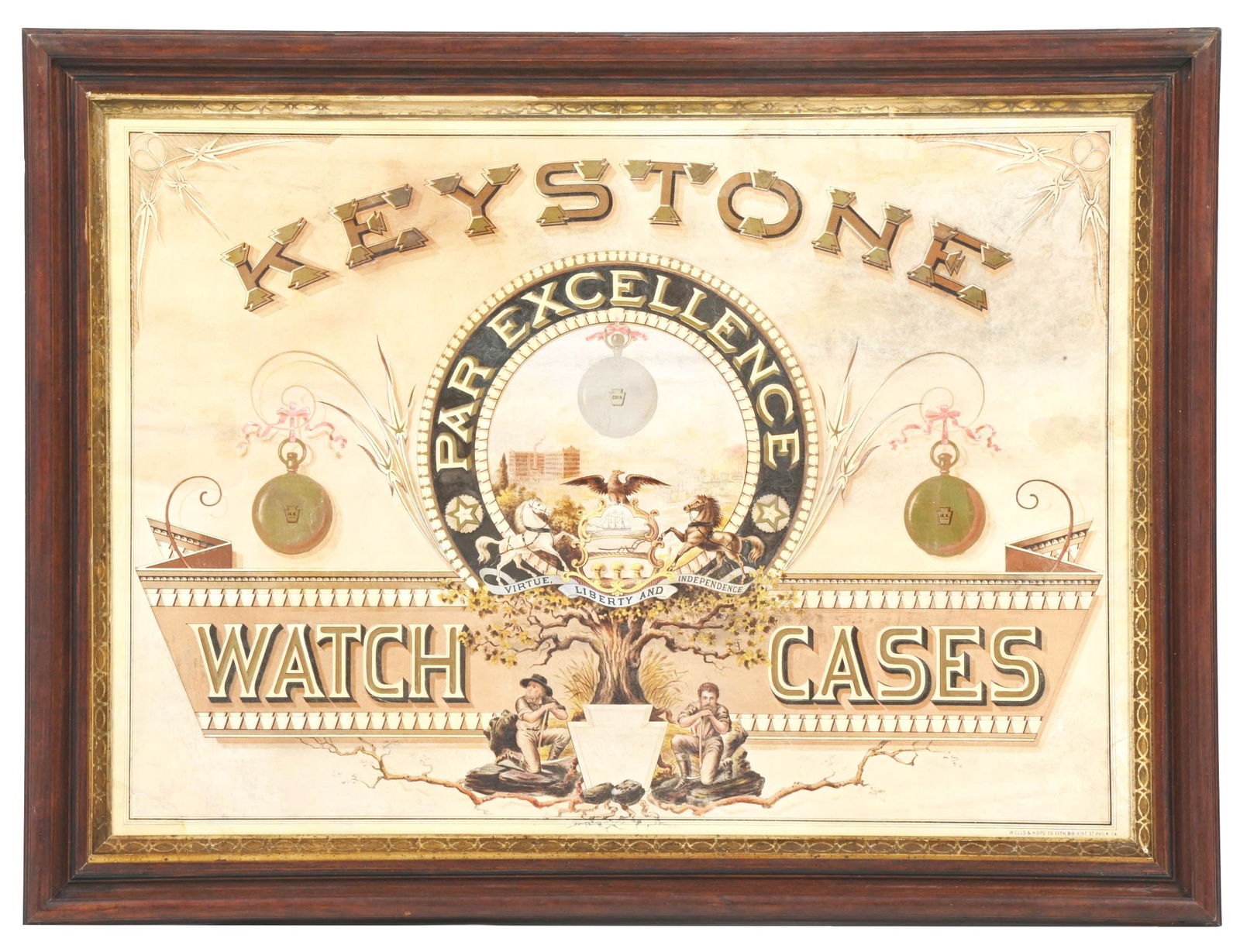 Paper Keystone Watch Cases Advertising Sign W/ Custom Frame. Auction