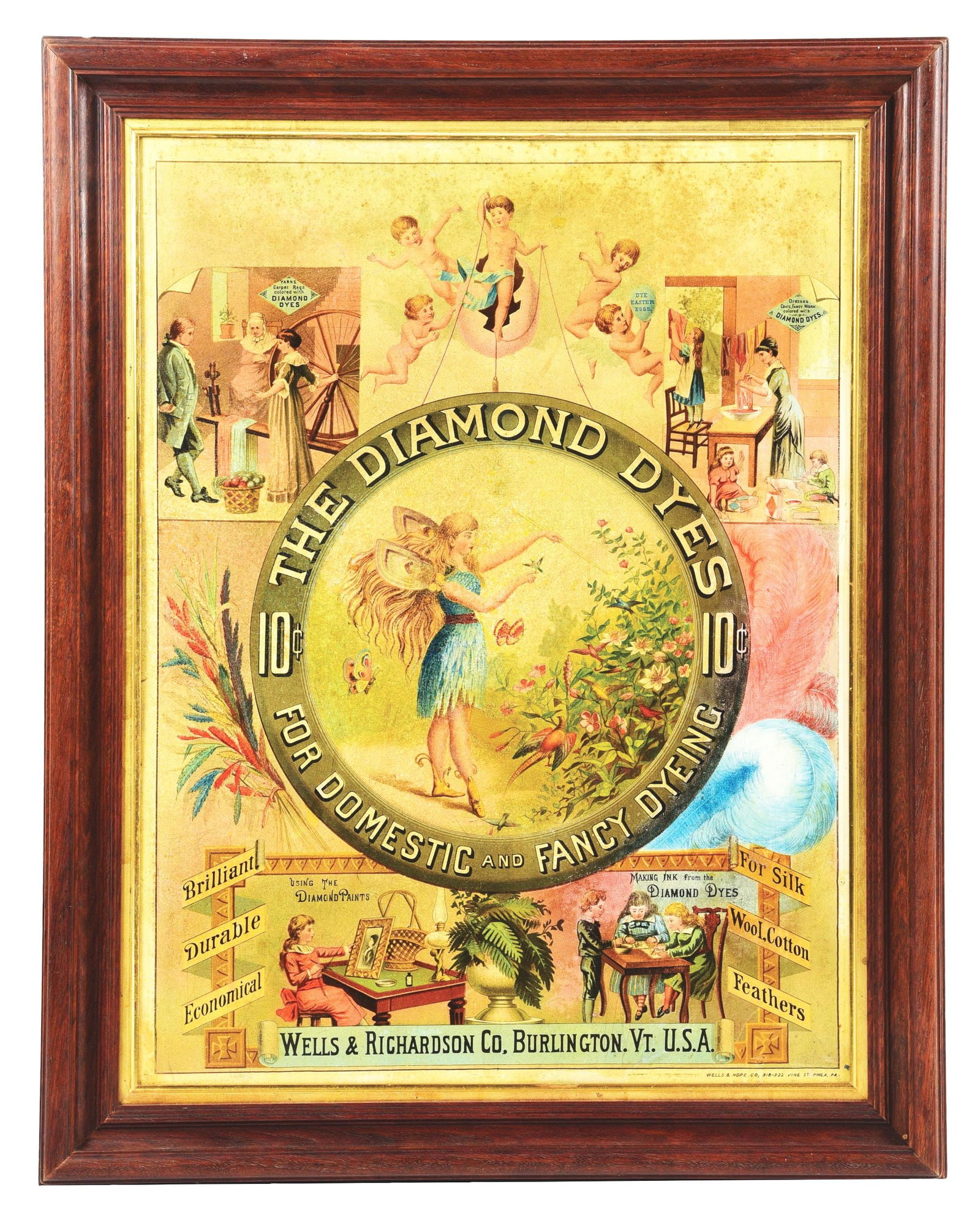 Tin "the Diamond Dyes" Sign W/ Victorian Era Graphic. Auction